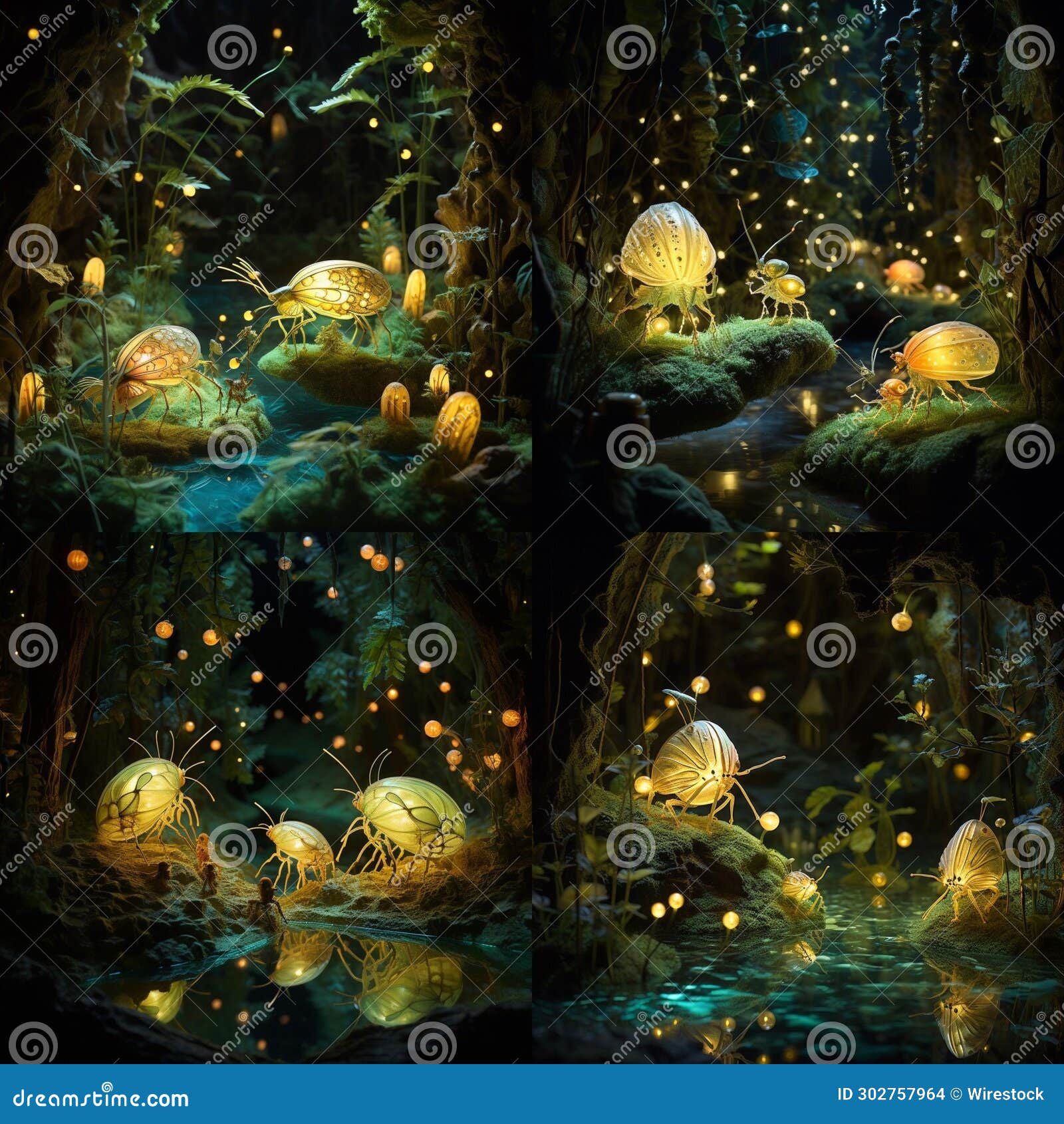 AI Generated Illustration of Beetles Emitting a Bright Yellow Light in ...