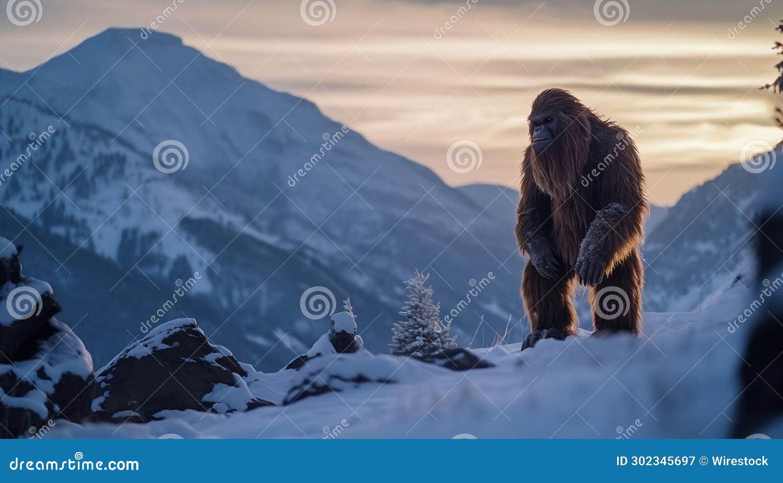 AI Generated Illustration of a Bigfoot Standing on a Snow-capped ...