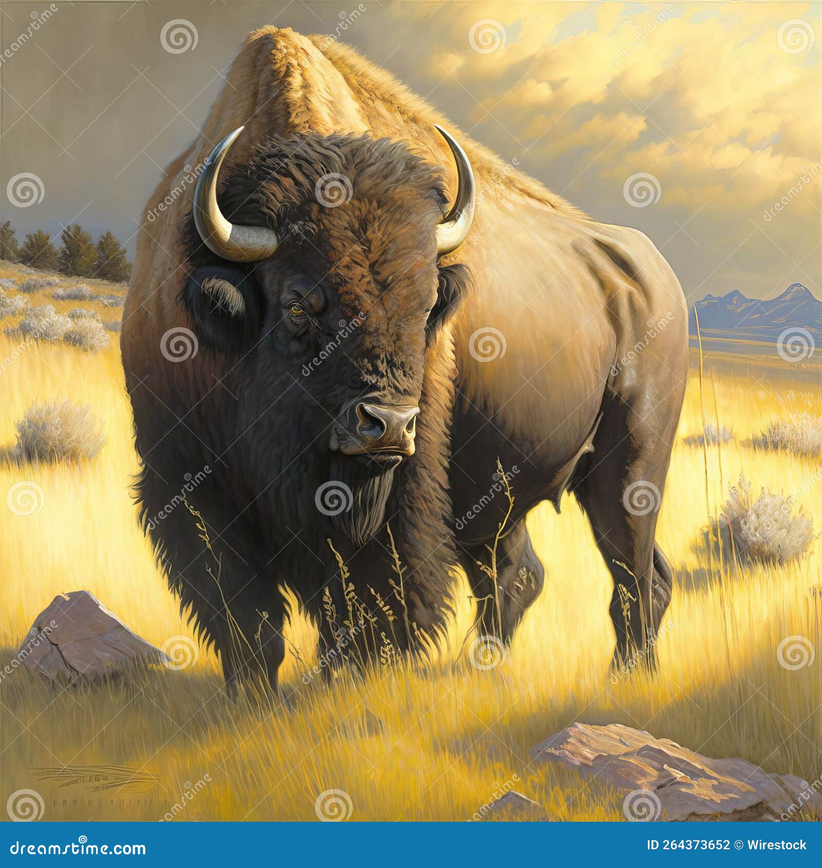 AI-generated Illustration of a Bison in a Field Stock Illustration ...