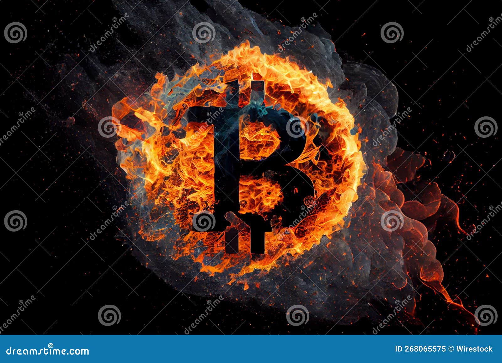 AI Generated Illustration of a Bitcoin on Fire in Darkness Stock ...