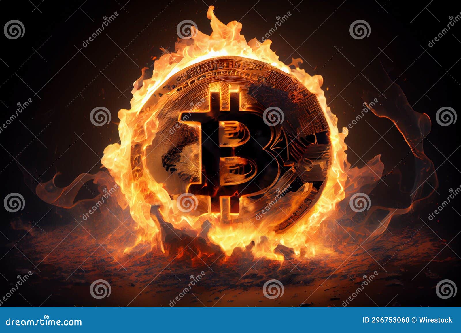 AI-generated Illustration of a Bitcoin in a Fire, Surrounded by Sparks ...