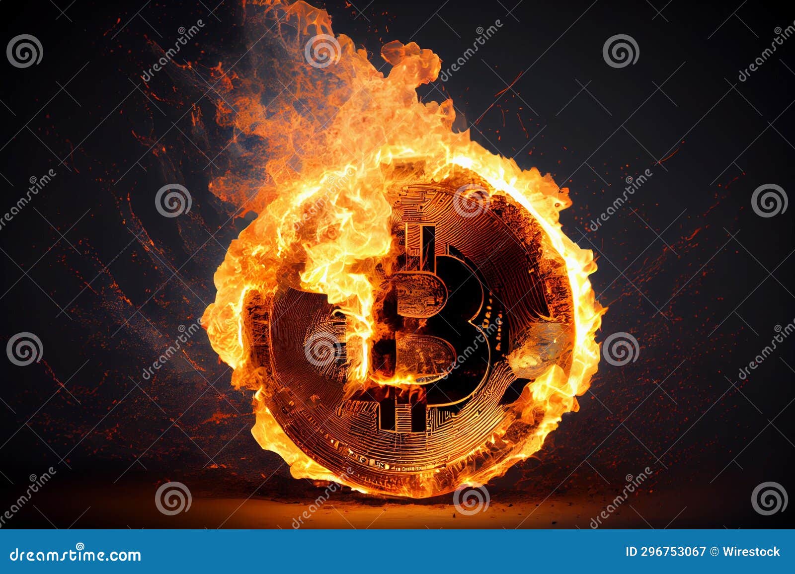 AI-generated Illustration of a Bitcoin in a Fire, Surrounded by Sparks ...