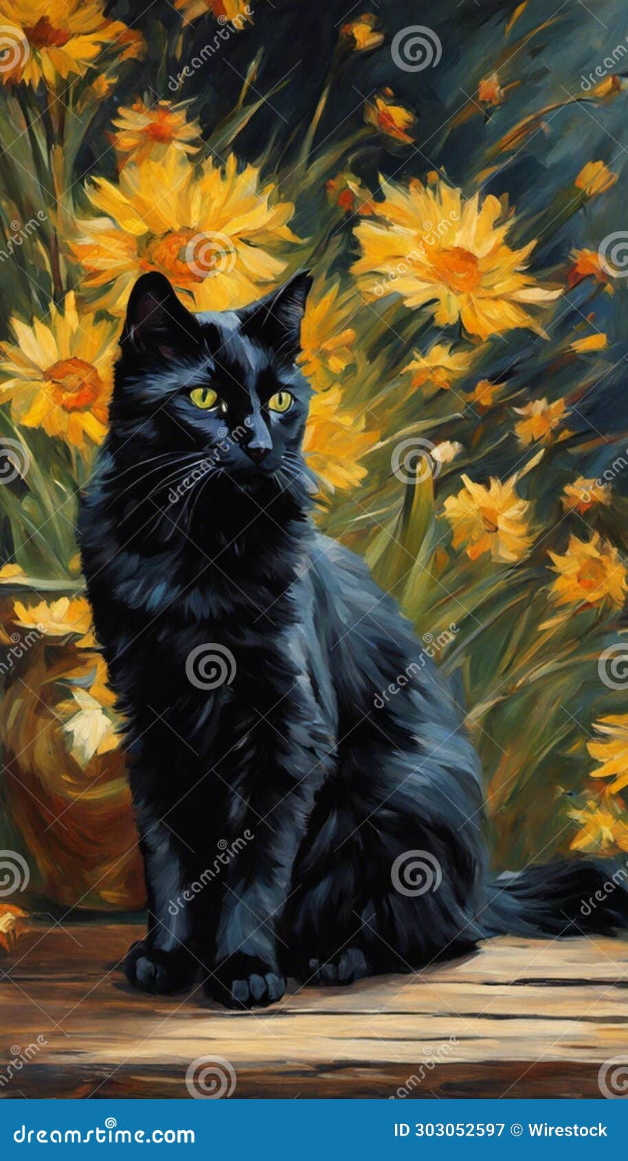 AI Generated Illustration of a Black Cat Surrounded by a Colorful ...