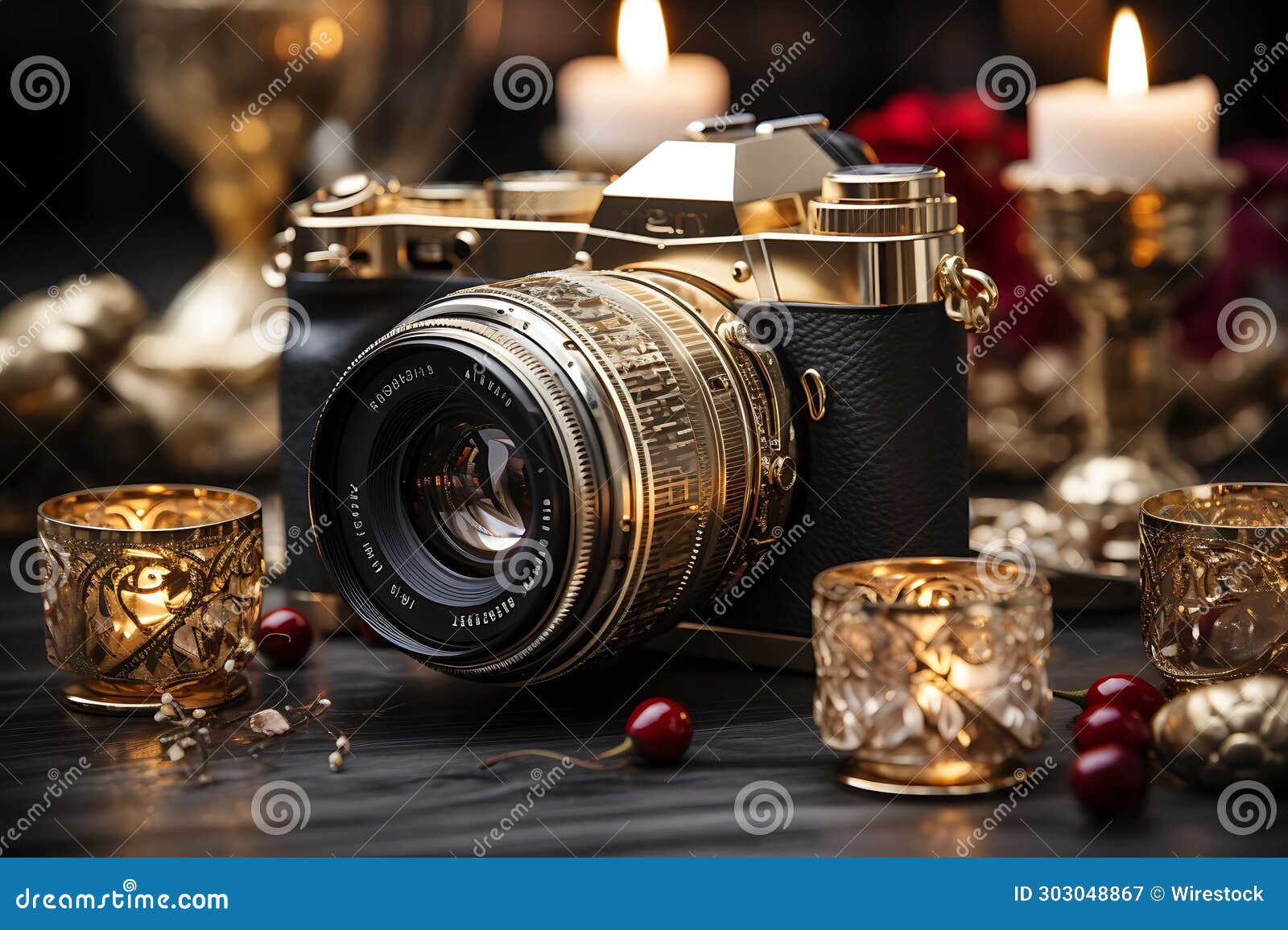 AI Generated Illustration of a Black Digital Camera with Candles Stock ...