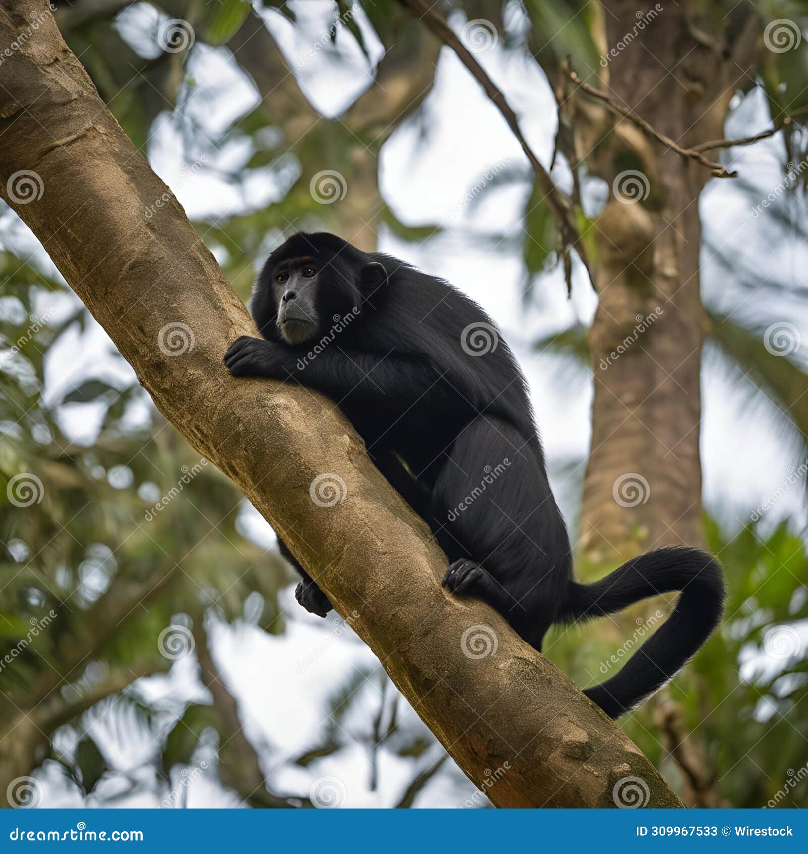AI Generated Illustration of a Black Monkey Perched on a Tree, Peeking ...