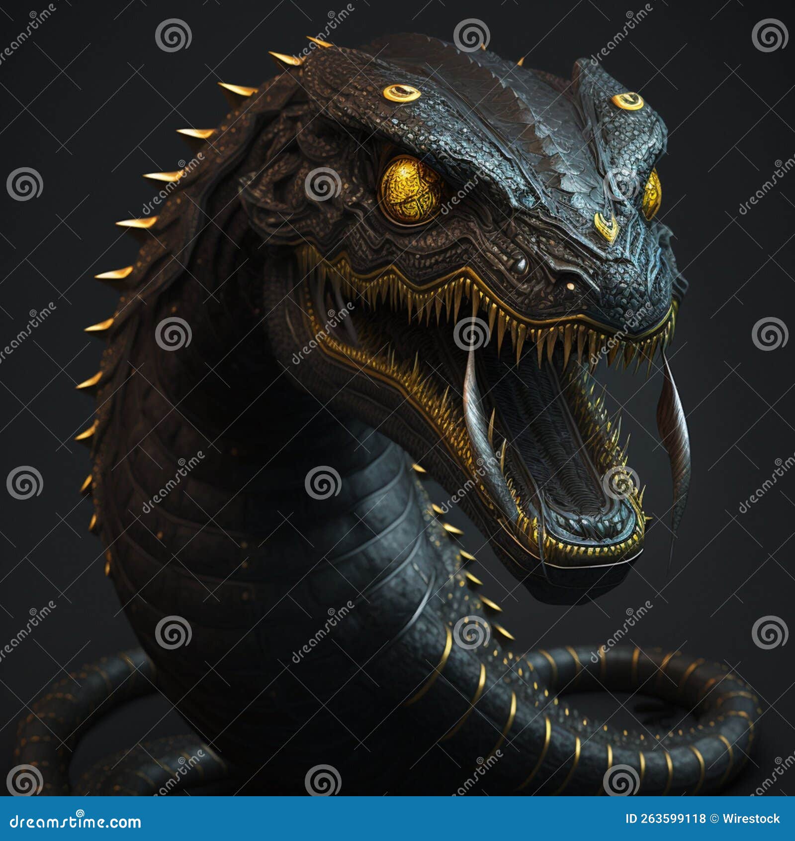 AI Generated Illustration of a Black Mythical Snake Creature Isolated ...