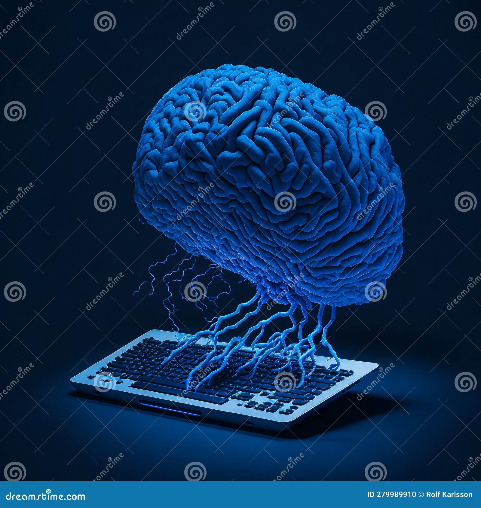 AI Generated Illustration of a Blue Brain Typying on a Keyboard Stock ...