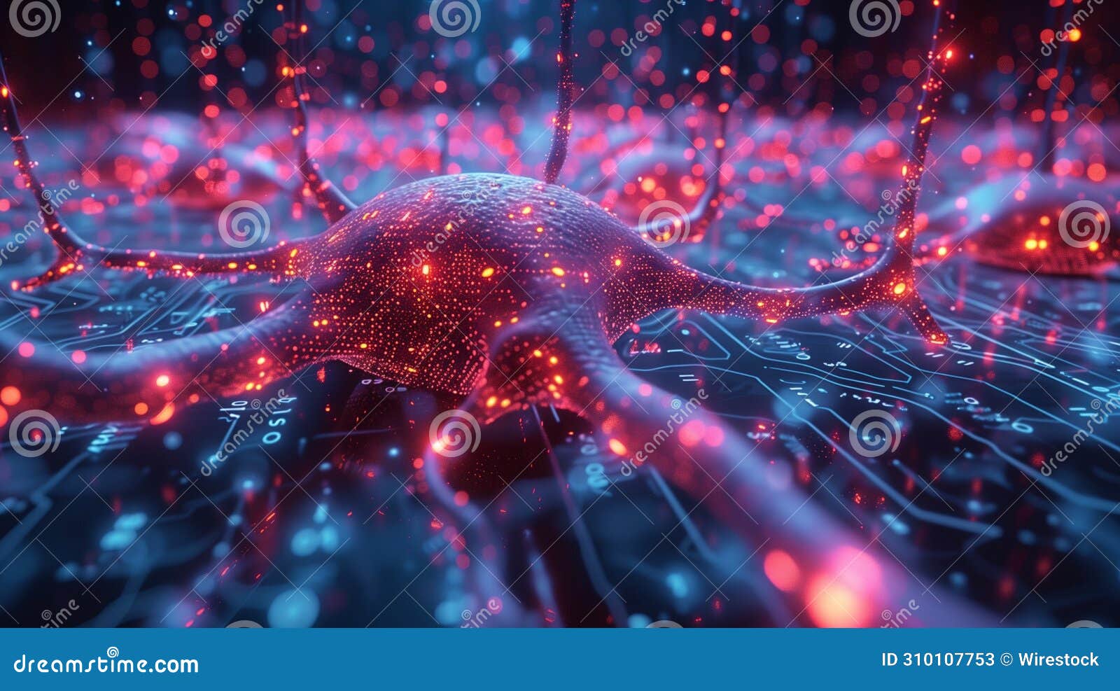 AI Generated Illustration of Blue Neuron Branching Structure Synapse on ...