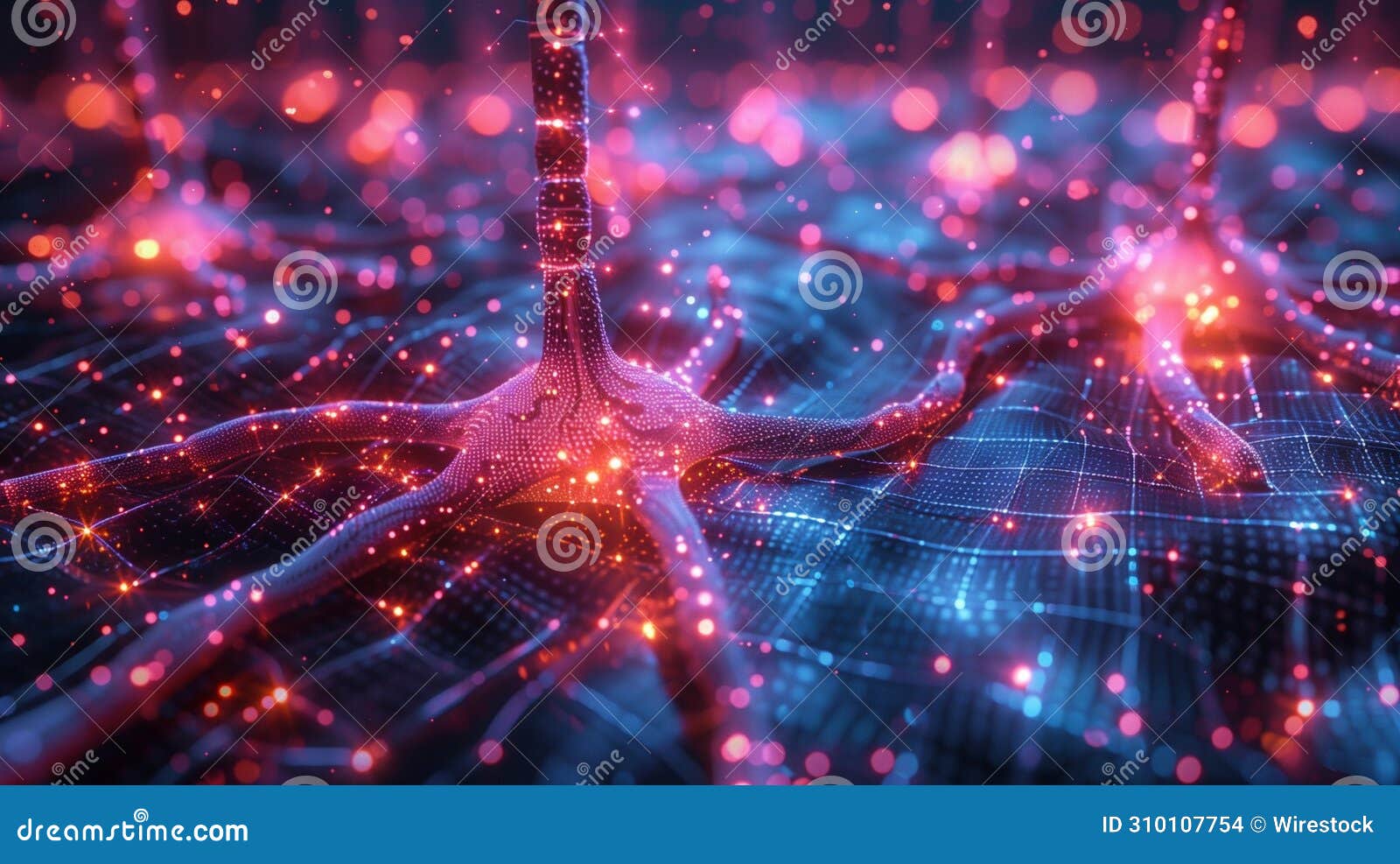 AI Generated Illustration of Blue Neuron Branching Structure Synapse on ...
