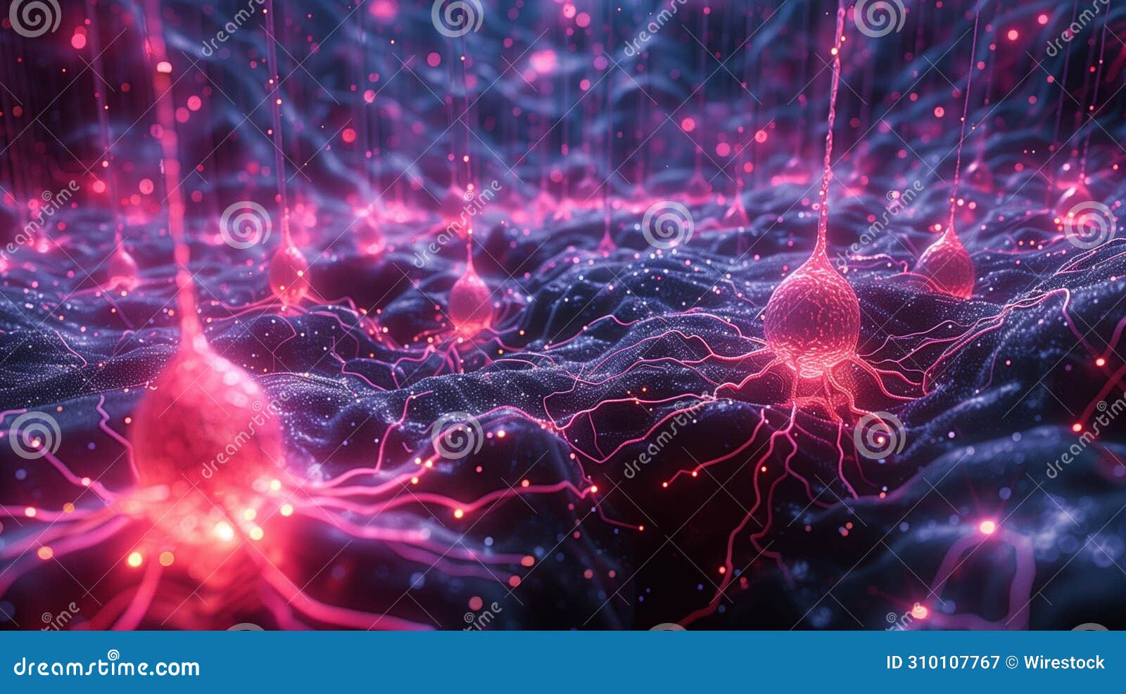 AI Generated Illustration of Blue Neuron Branching Structure Synapse on ...