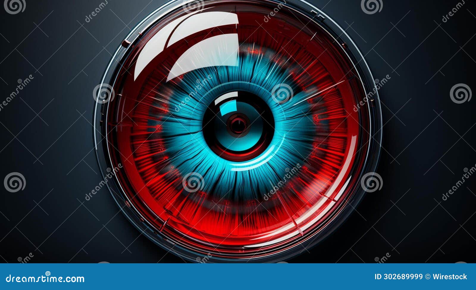 AI Generated Illustration of a Blue and Red Eyed Human Eye on a Blue ...