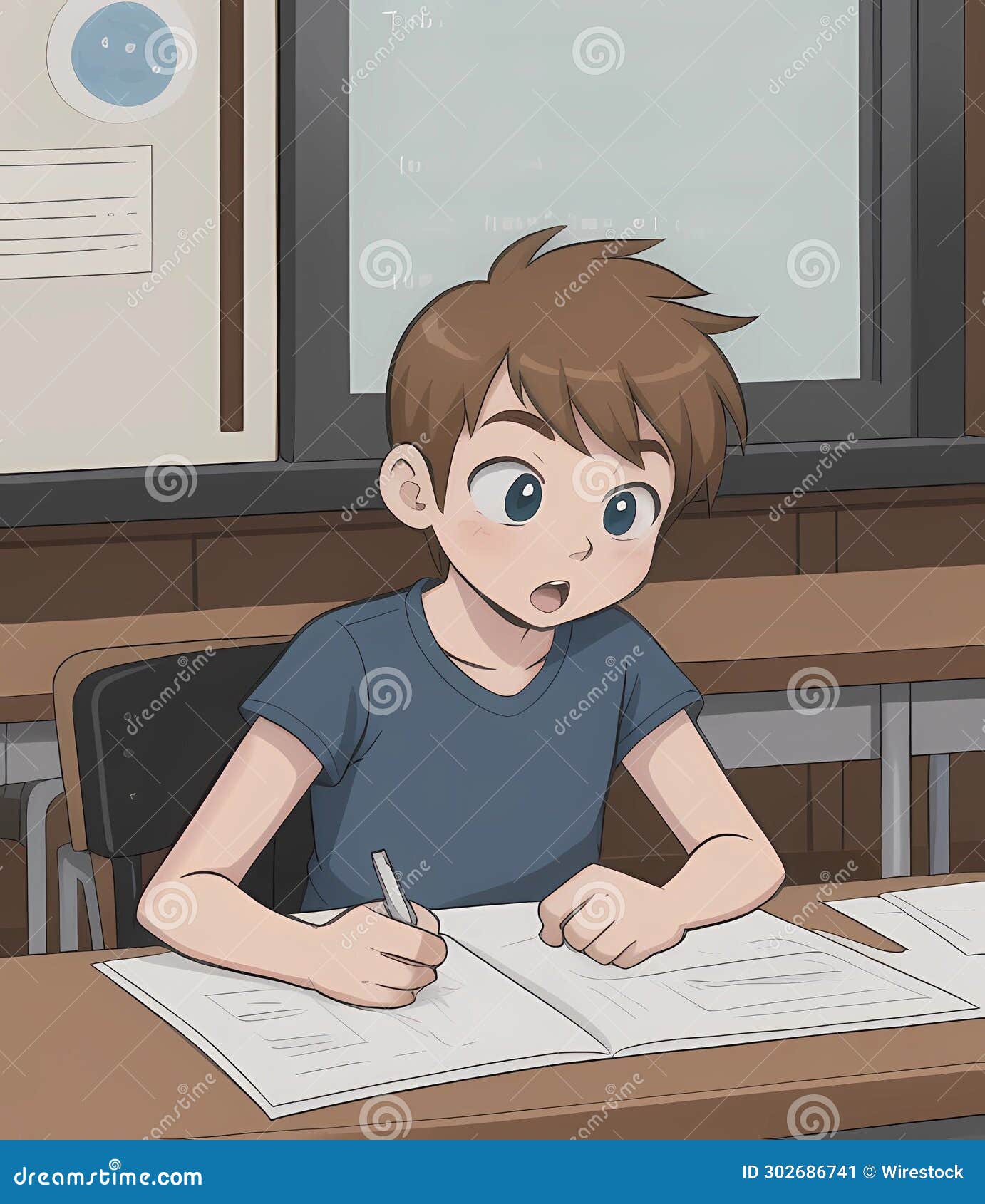 AI Generated Illustration of a Boy Sitting at a Table Writing His ...