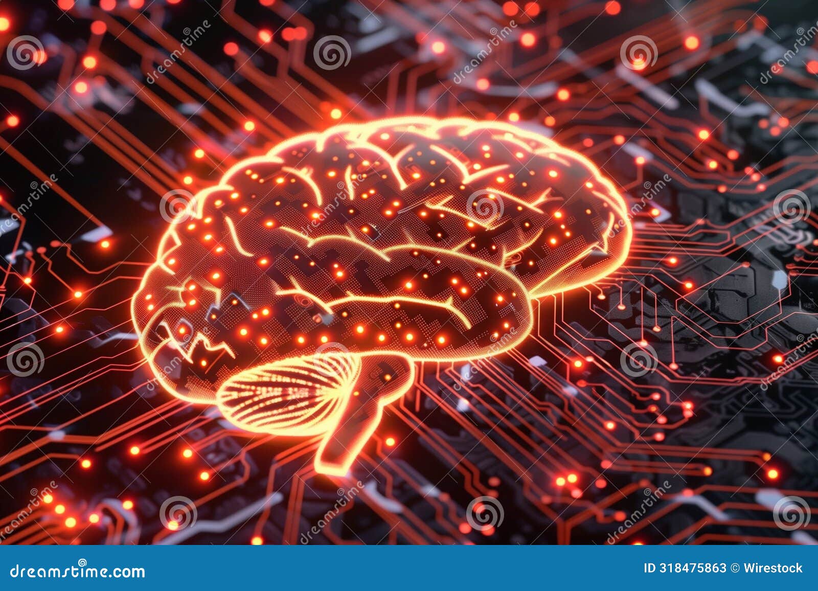 AI Generated Illustration of Brain-shaped Circuit Board with Glowing ...
