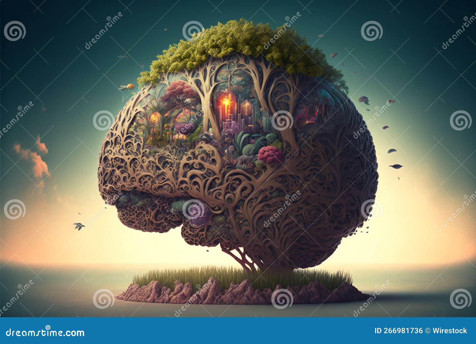 AI-generated Illustration of a Brain-shaped Growth on a Small Island on ...