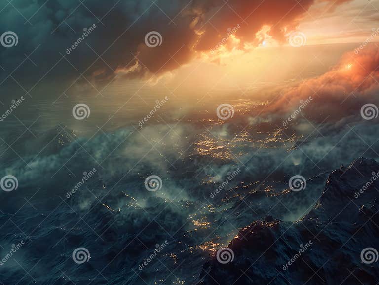 A Breathtaking View Of A Dramatic Ocean Sunset With Dark Clouds And