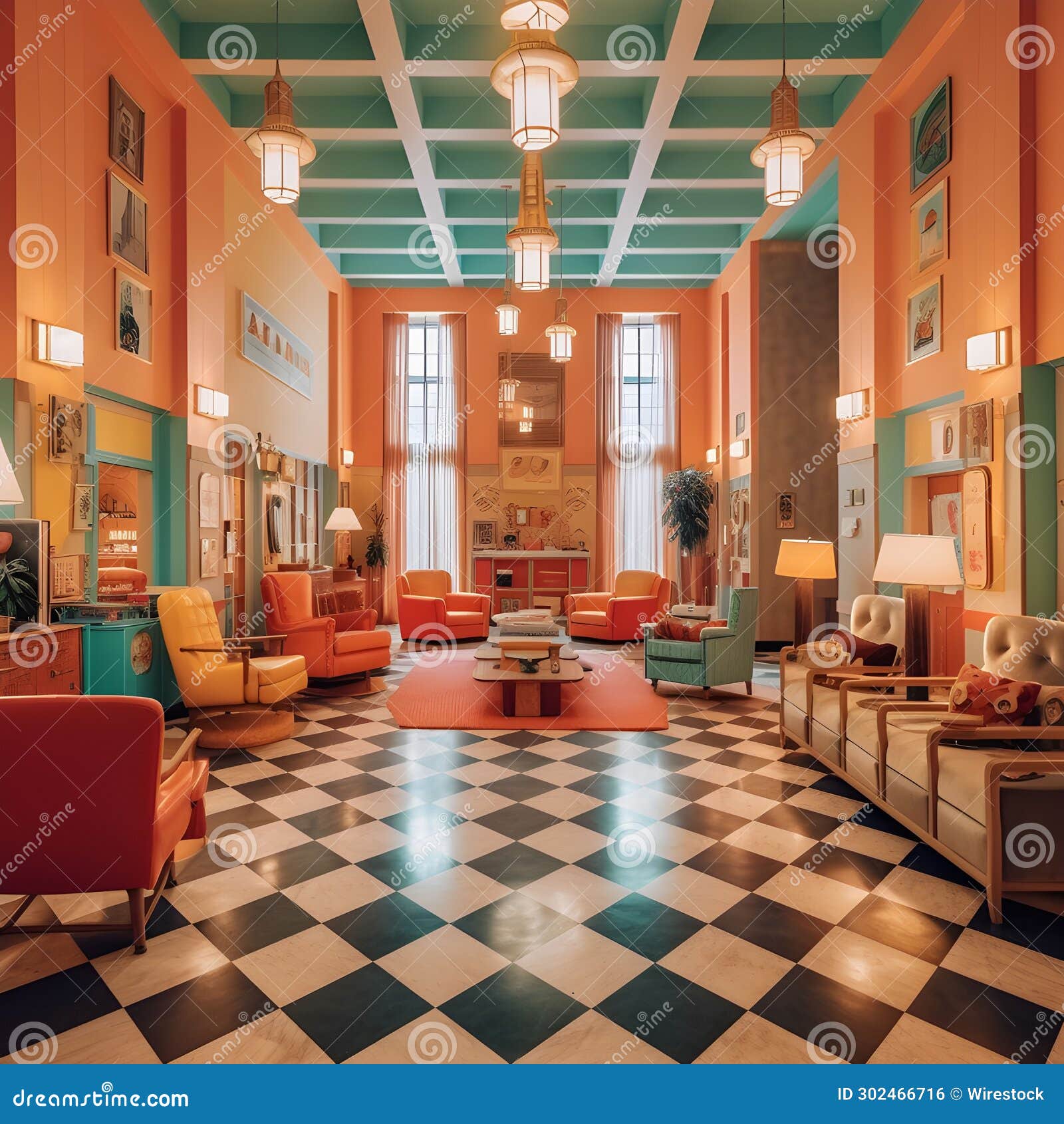 AI Generated Illustration of Bright and Inviting Lobby Space Featuring ...