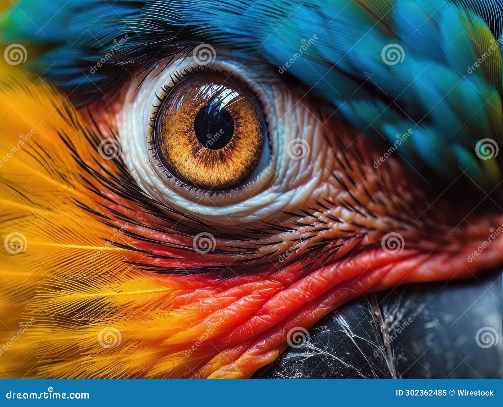 AI Generated Illustration of a Brightly-colored Parrot Eye with a Vivid ...