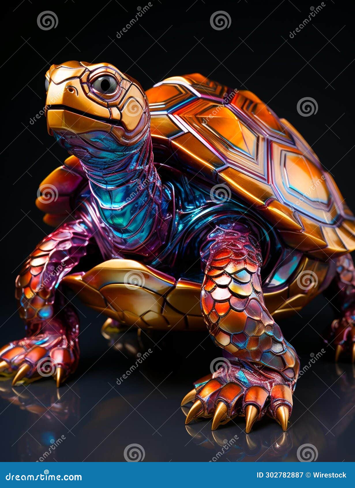 AI Generated Illustration of a Brightly Painted Turtle on a Black ...