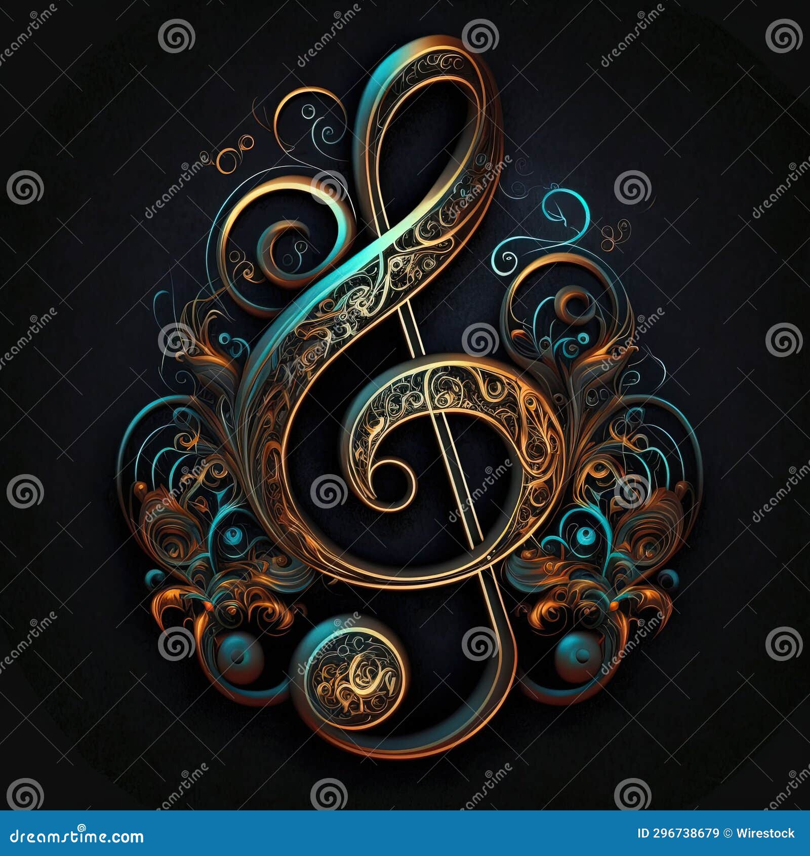 AI Generated Illustration of a Bronze Treble Clef with Decorative ...