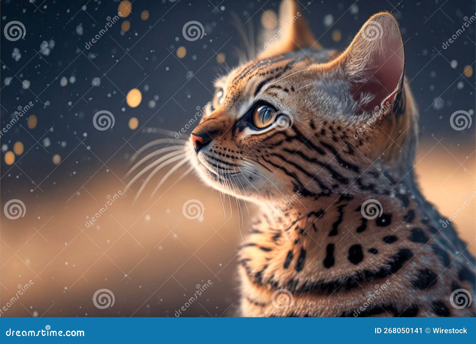 AI Generated Illustration of the Brown Cat Cub Under the Snow Lights ...