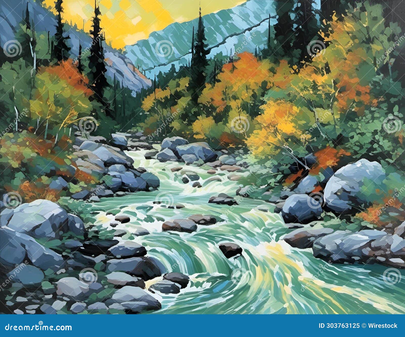 AI Generated Illustration of a Bubbling Stream Surrounded by Lush ...