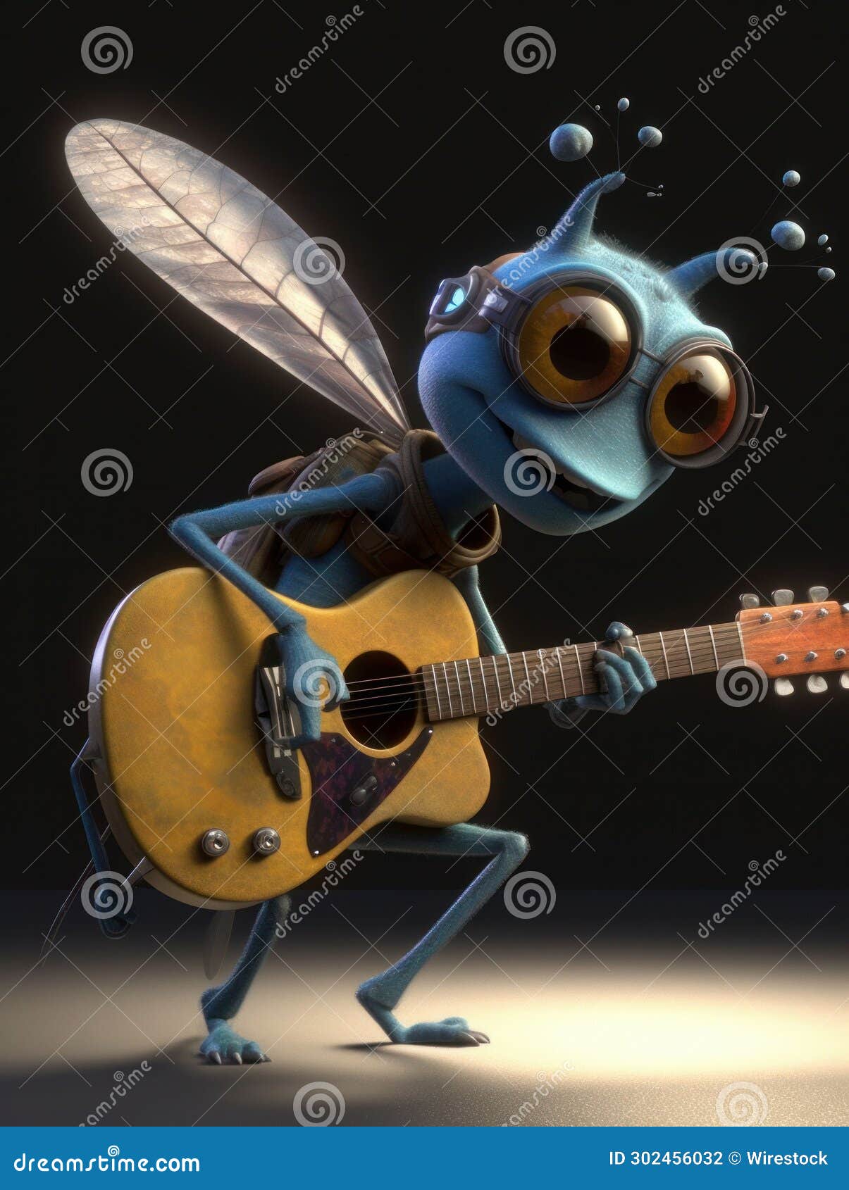 AI-generated Illustration of a Bug Playing Guitar in a Darkened Setting ...