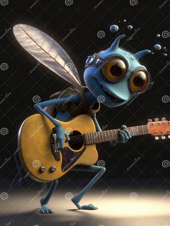 AI-generated Illustration of a Bug Playing Guitar in a Darkened Setting ...