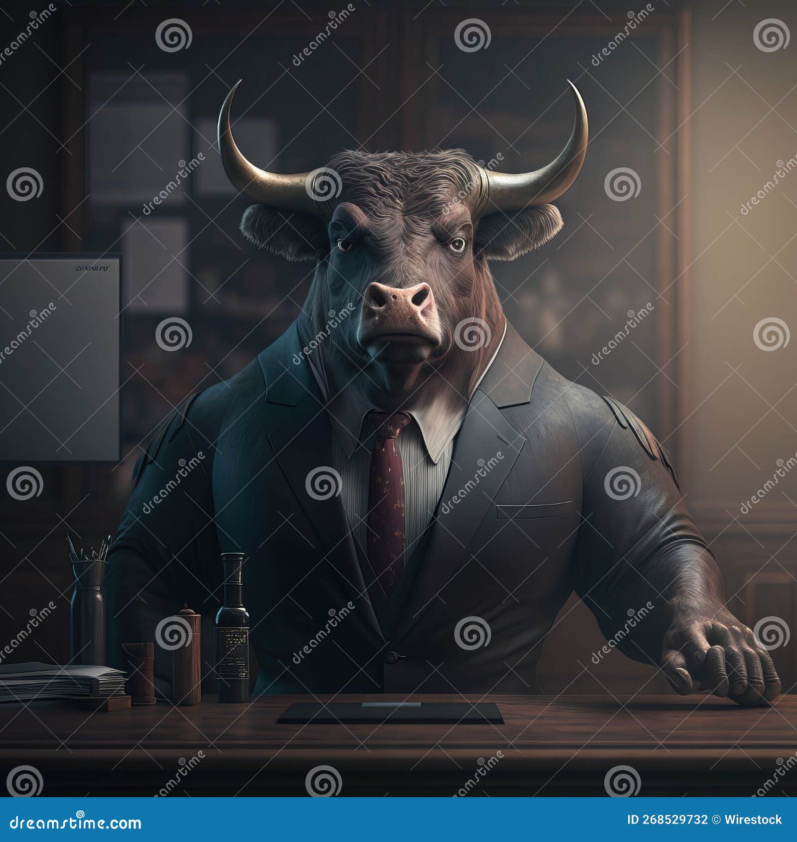 AI Generated Illustration of a Bull with Suit Stock Illustration ...