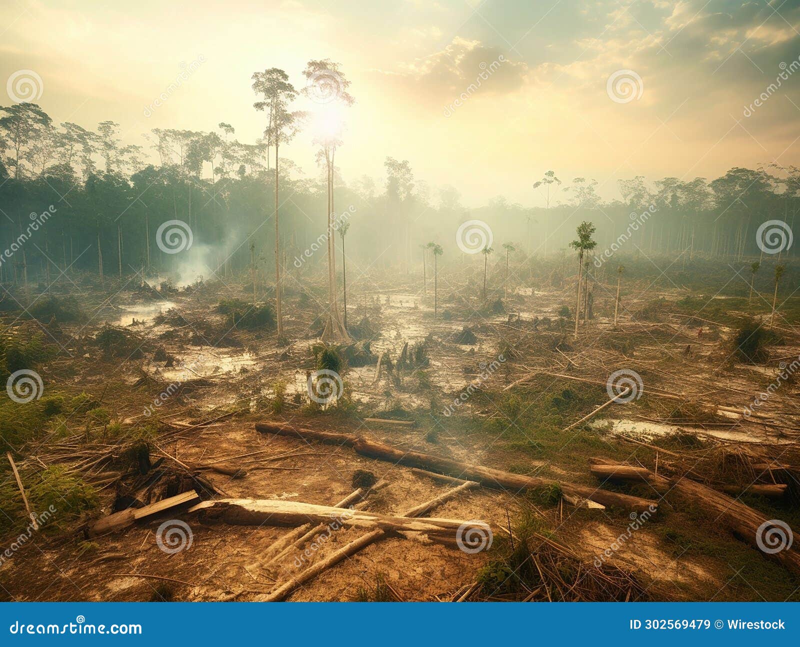 AI Generated Illustration of a Burnt Landscape of a Rainforest after a ...