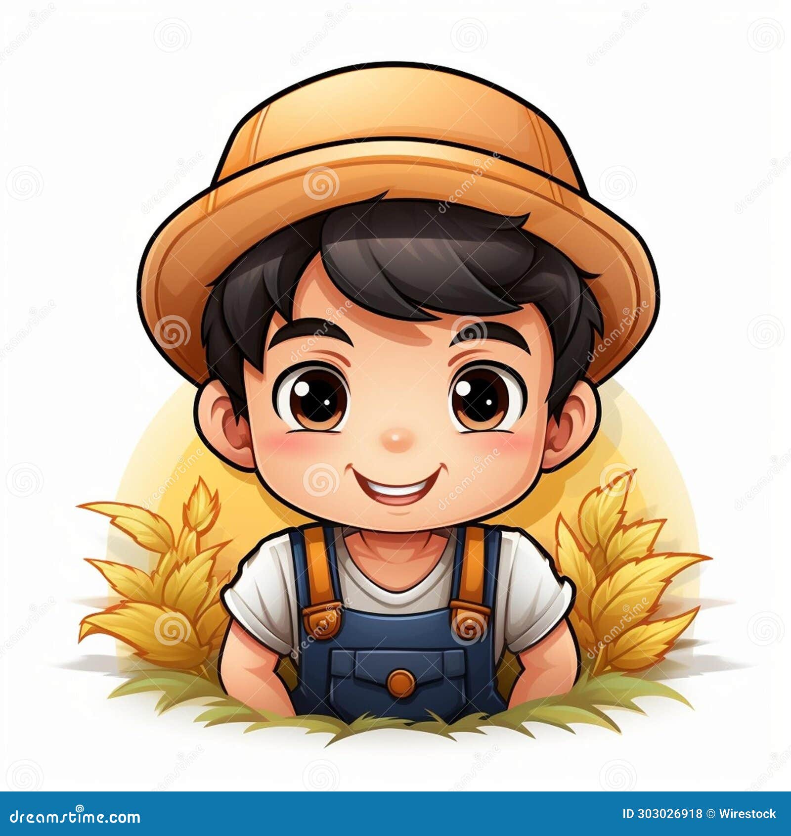 AI Generated Illustration of a Cartoon Boy in a Farm Stock Illustration ...