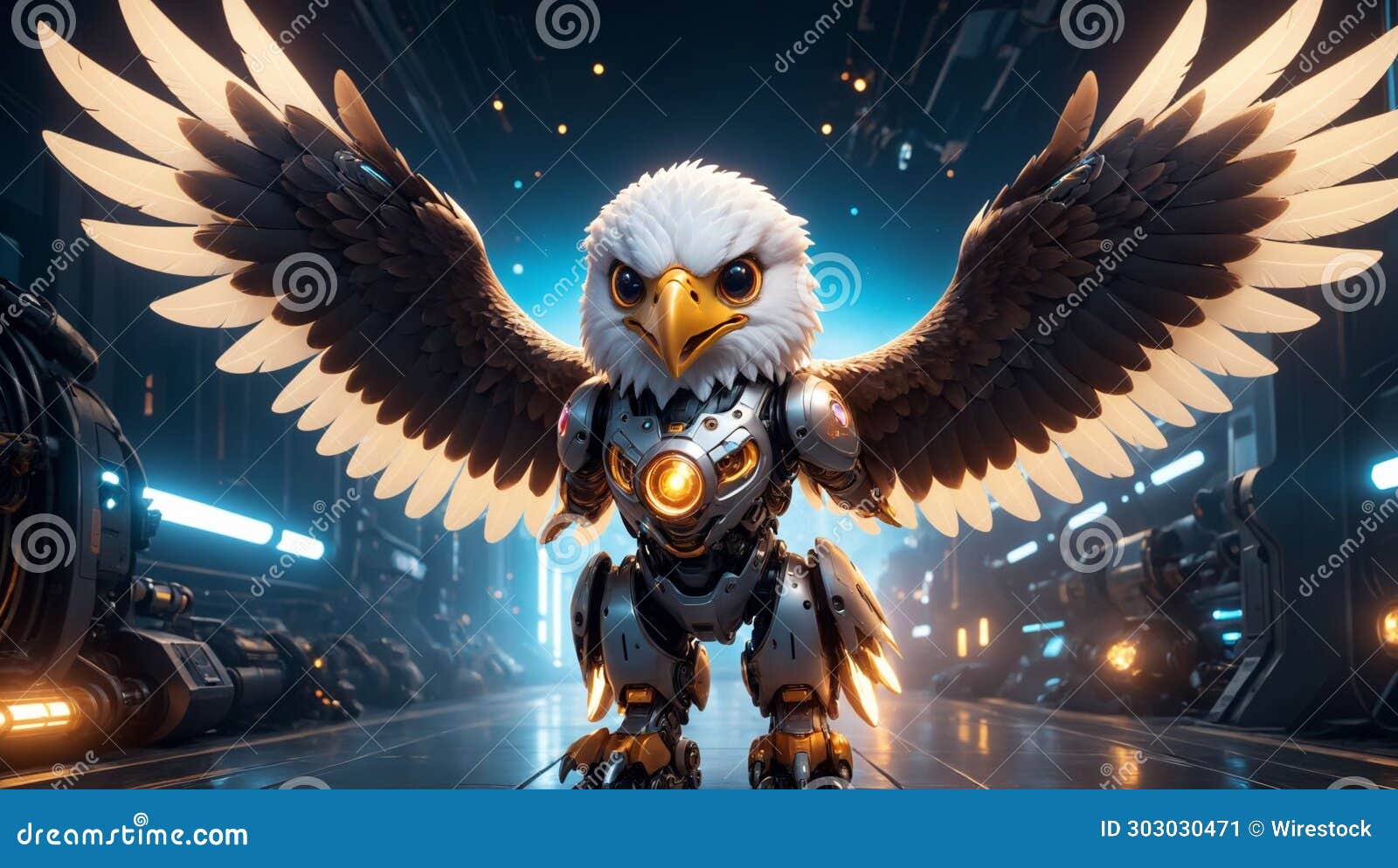 AI Generated Illustration of a Cartoon Cyborg Eagle Stock Illustration - Illustration of ...