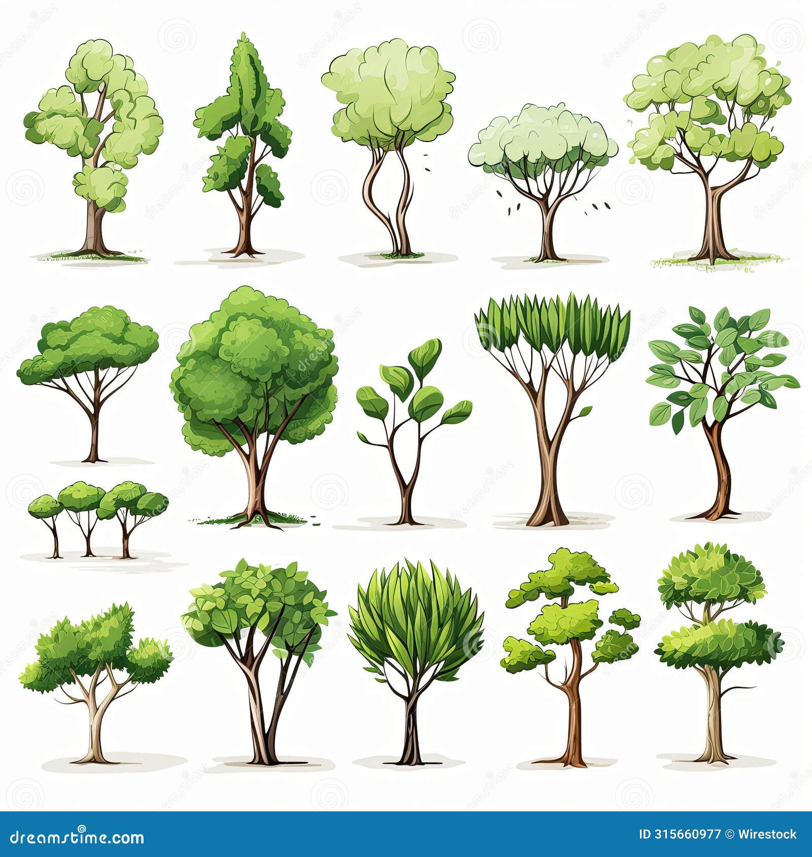 AI Generated Illustration of Cartoon-style Tree Illustrations Set ...
