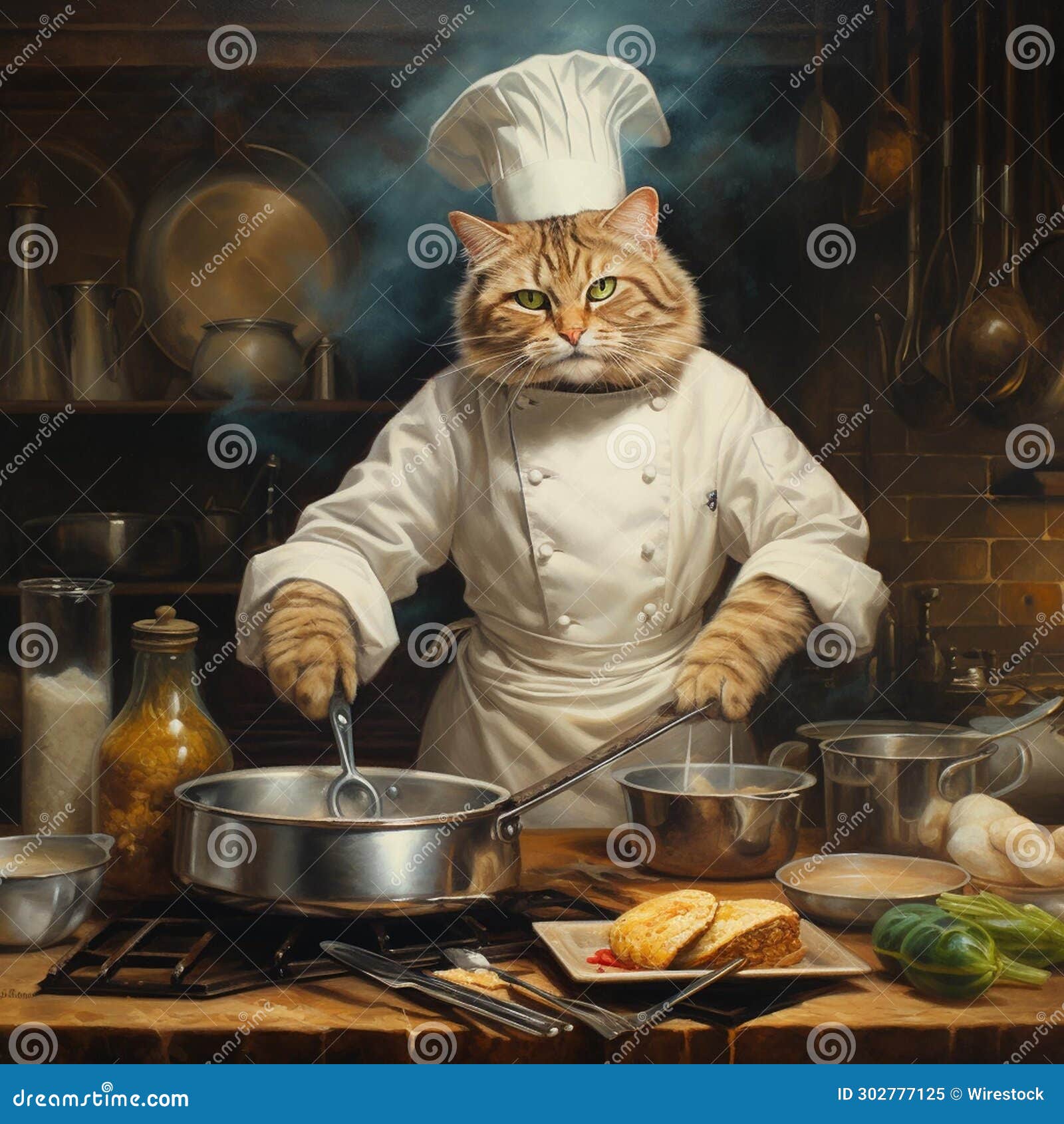AI Generated Illustration of a Cat Cooking in the Kitchen Stock ...