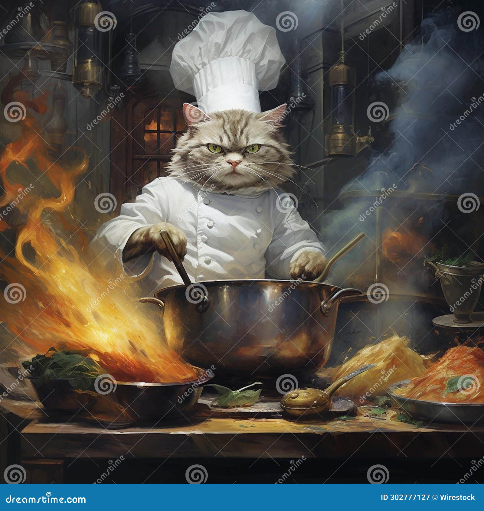 AI Generated Illustration of a Cat Cooking in the Kitchen Stock ...
