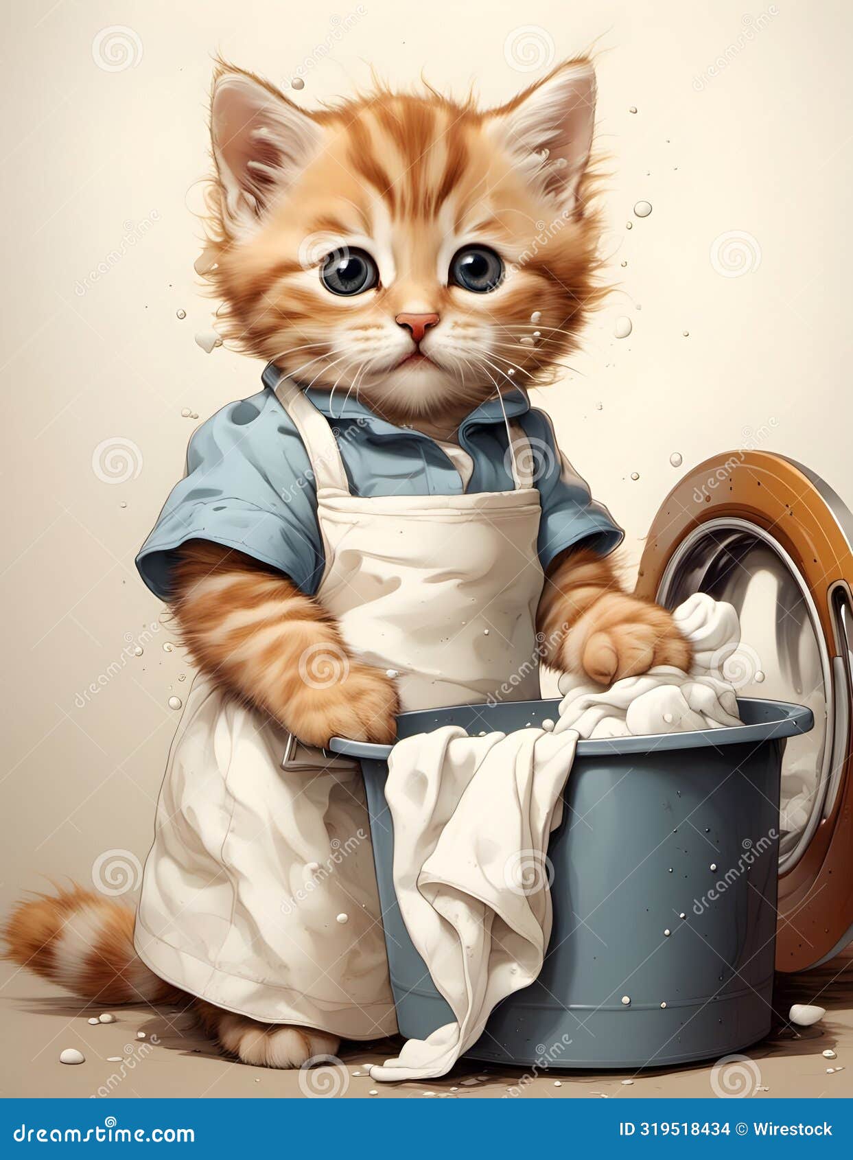 AI Generated Illustration of a Cat Doing Laundry Stock Illustration ...