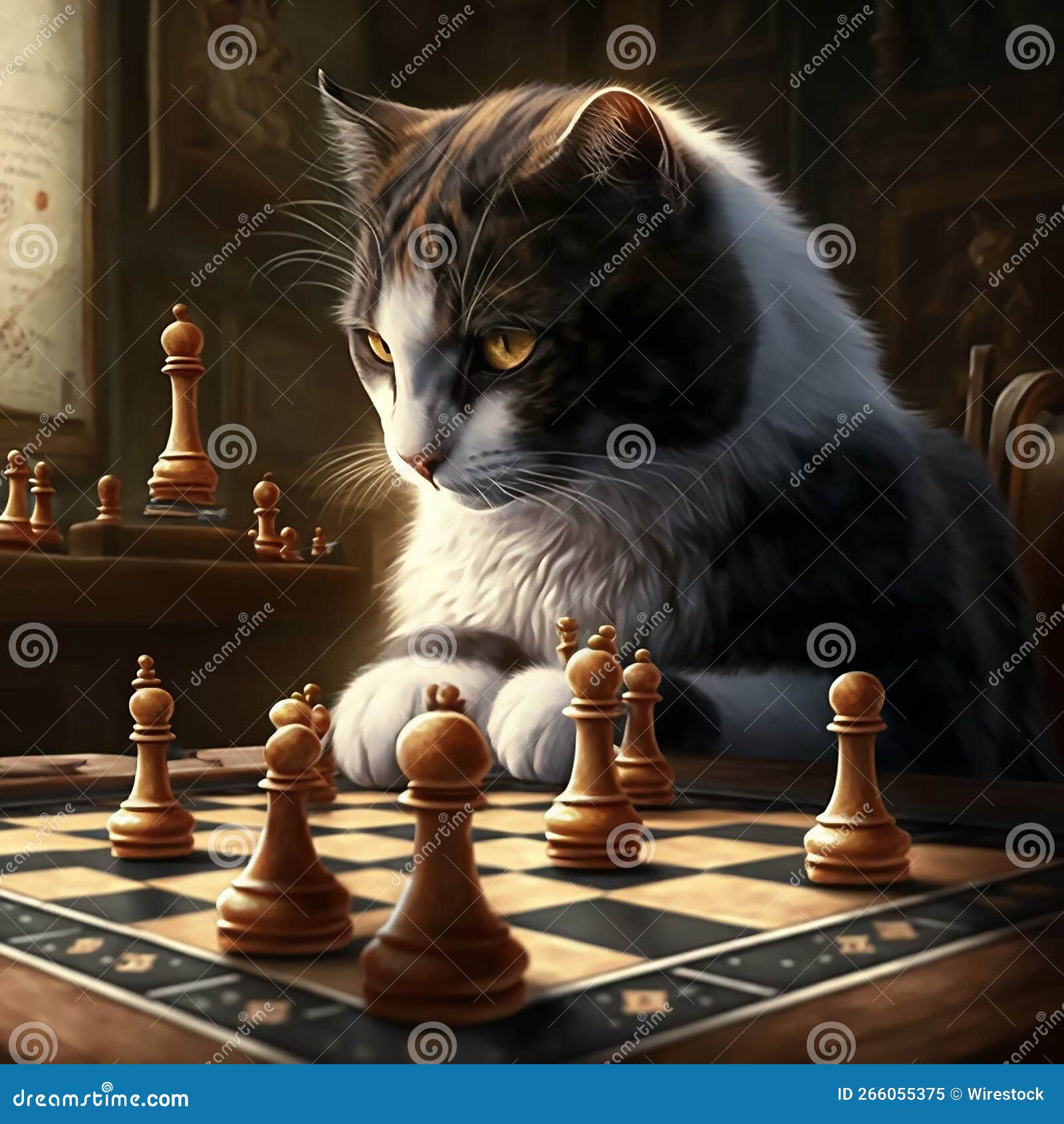 AI-generated Illustration of the Cat Playing Chess Stock Illustration ...