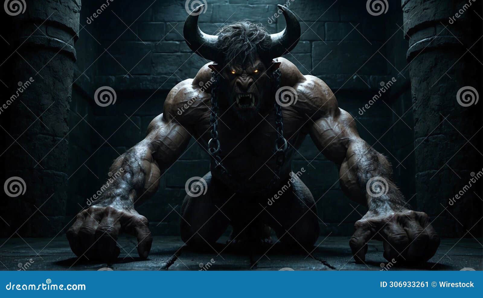 AI-generated Illustration of a Chained Beast Resembling Minotaur ...