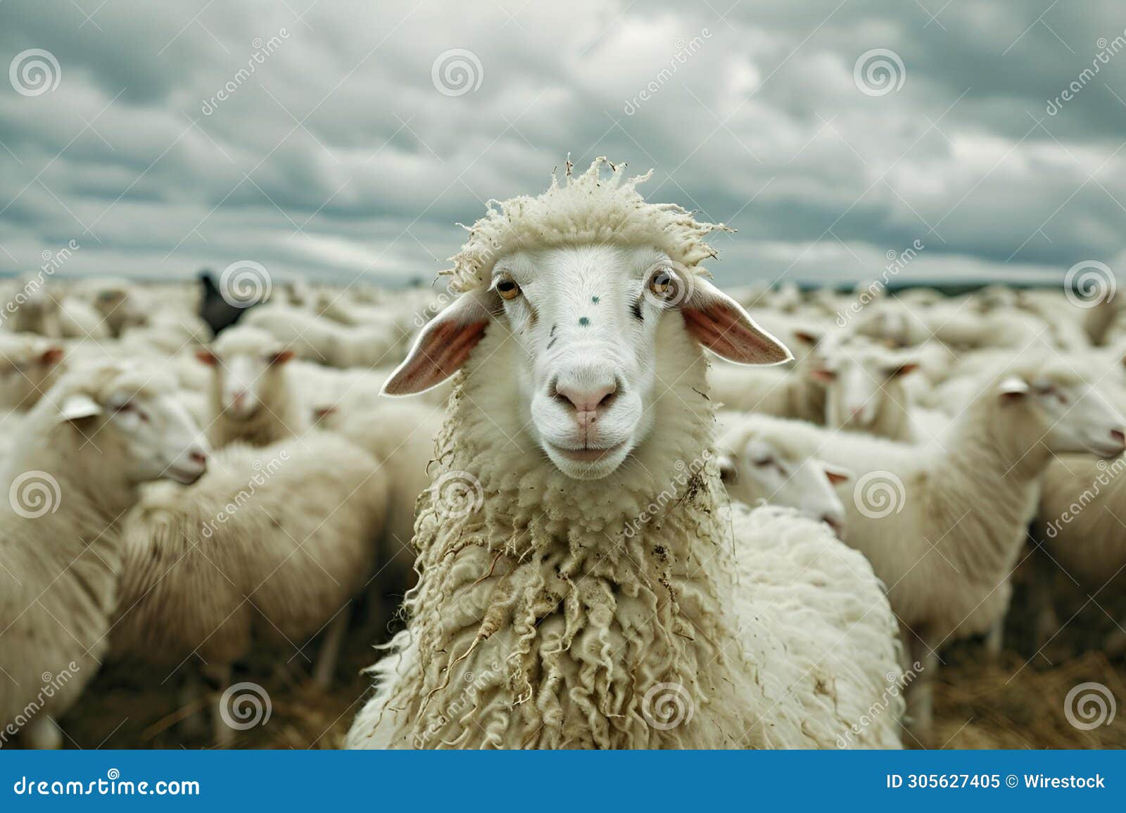 AI Generated Illustration of a Charming Group of Sheep on a Farm Stock ...