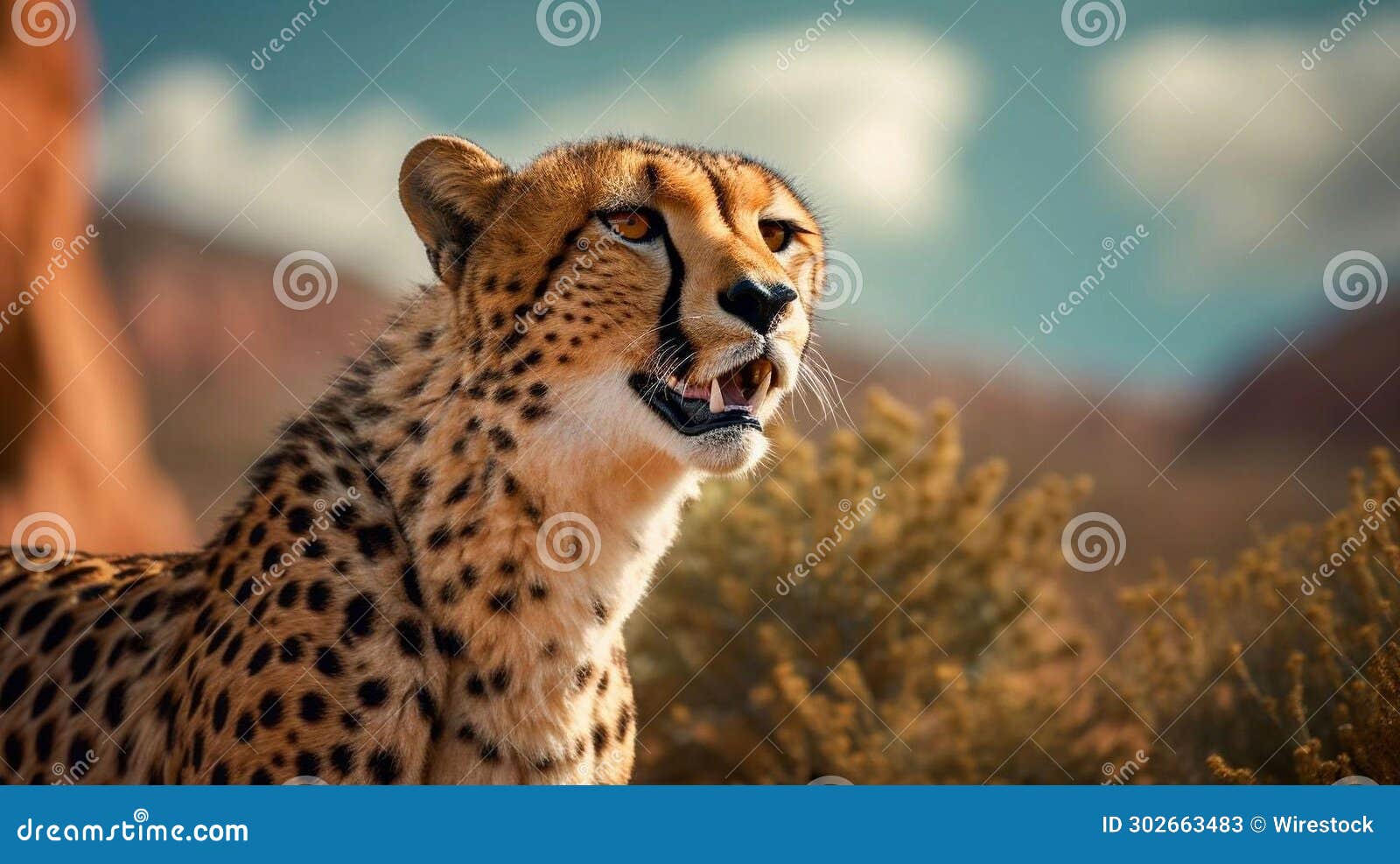 AI-generated Illustration of a Cheetah, Showcasing Its Open Mouth and ...