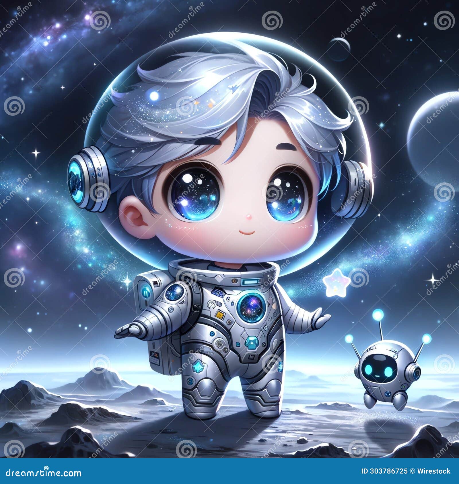 Chibi Spaceboy with His Robot Stock Illustration - Illustration of ...