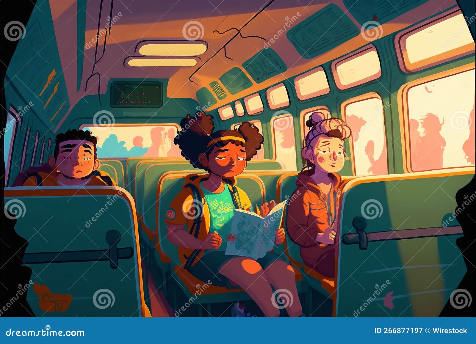 AI Generated Illustration of Children S Inside the Bus Stock ...
