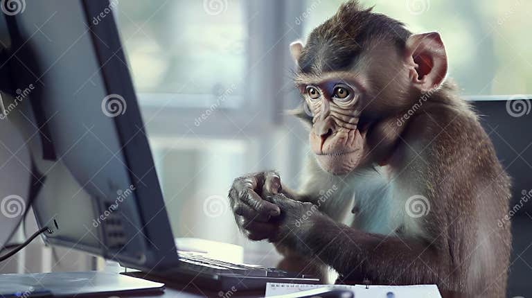 AI Generated Illustration of a Chimpanzee Sitting at a Table, Using a ...