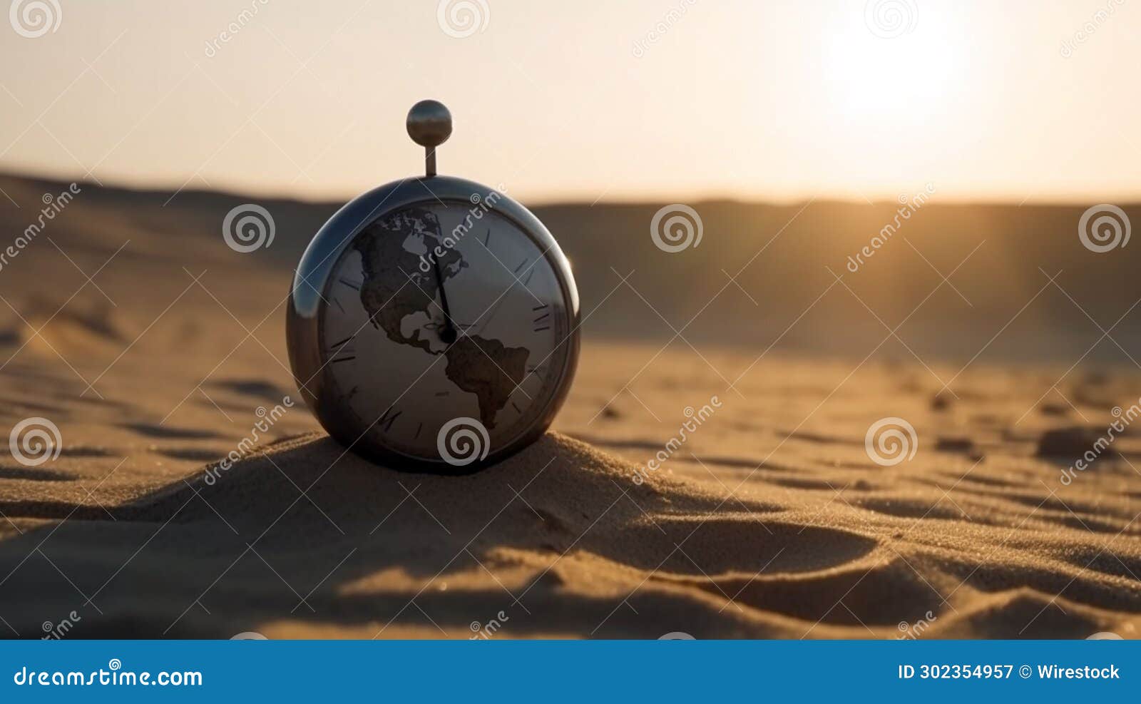 AI-generated Illustration of a Classic Clock Resting in the Sand of a ...