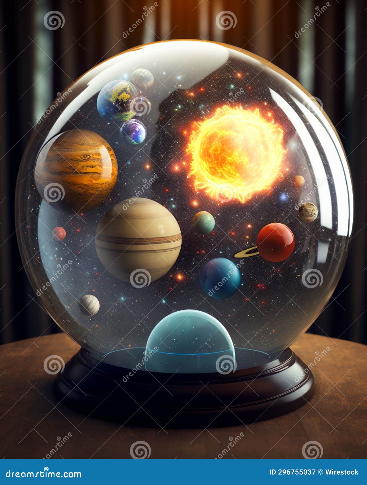 AI Generated Illustration of a Clear Glass Sphere on a Wooden Tabletop ...