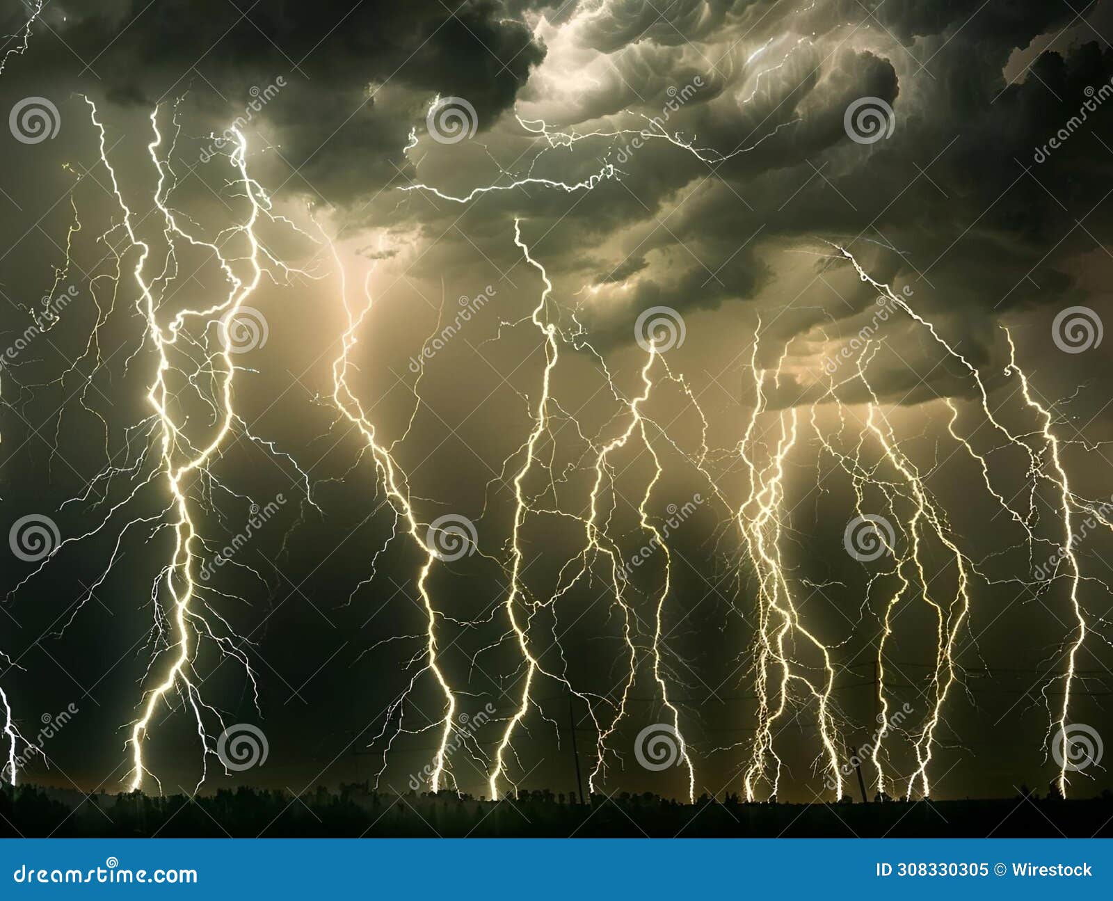 AI Generated Illustration of a Close Shot of Serveral Lightnings in an ...