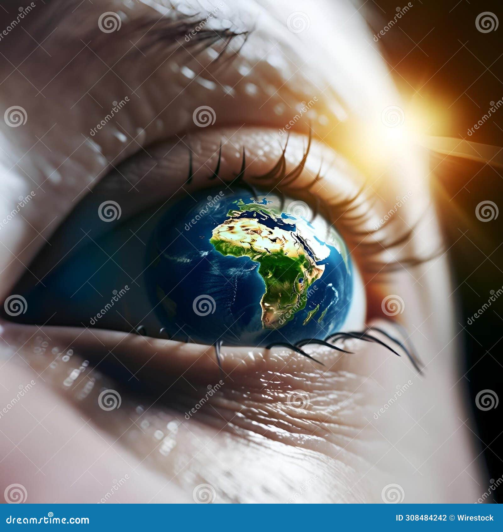 AI Generated Illustration of an Eye with a Tiny Blue Planet Earth ...