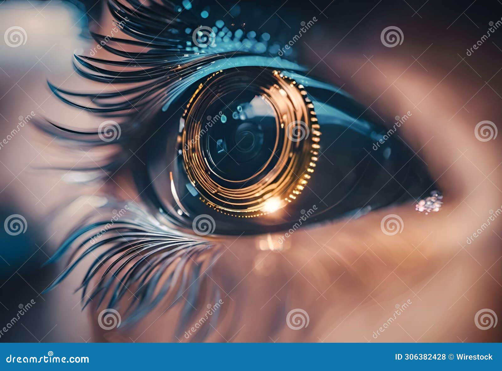 Close-up of a Human Eye with a Camera Lens Reflection. Stock Photo ...