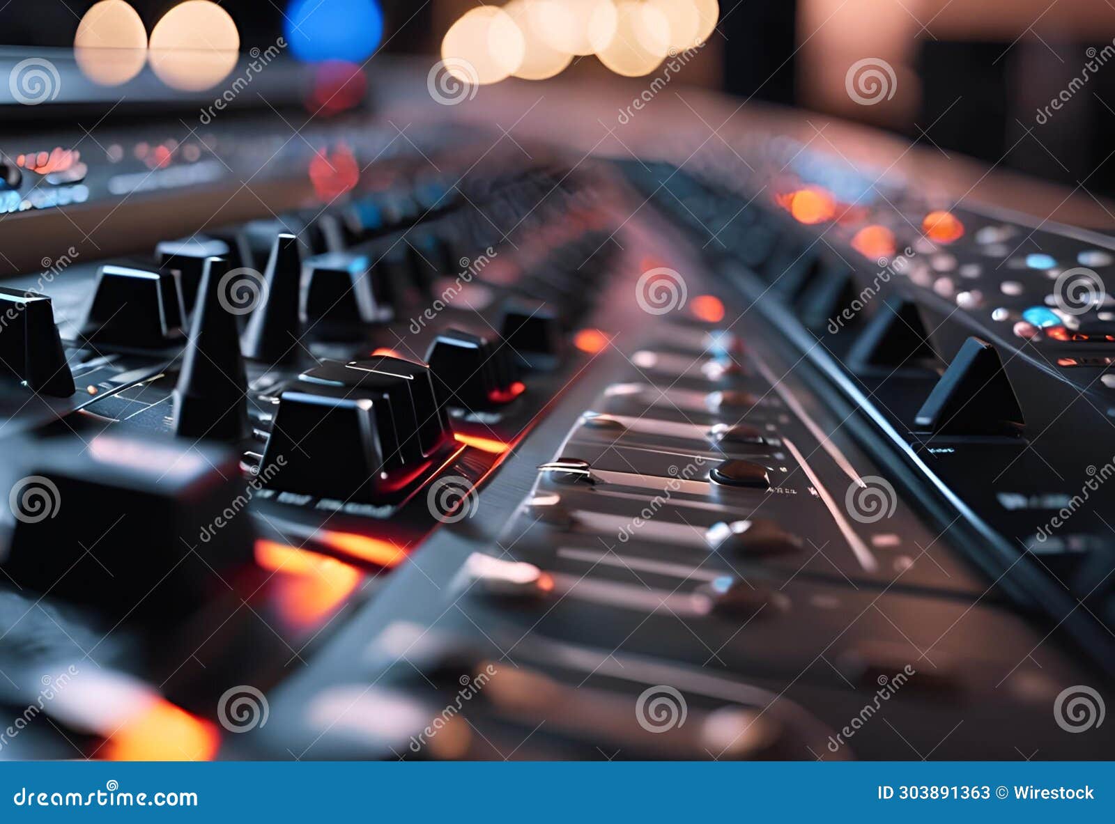 Close Up View of Electronic Soundboard with Lights in the Background ...