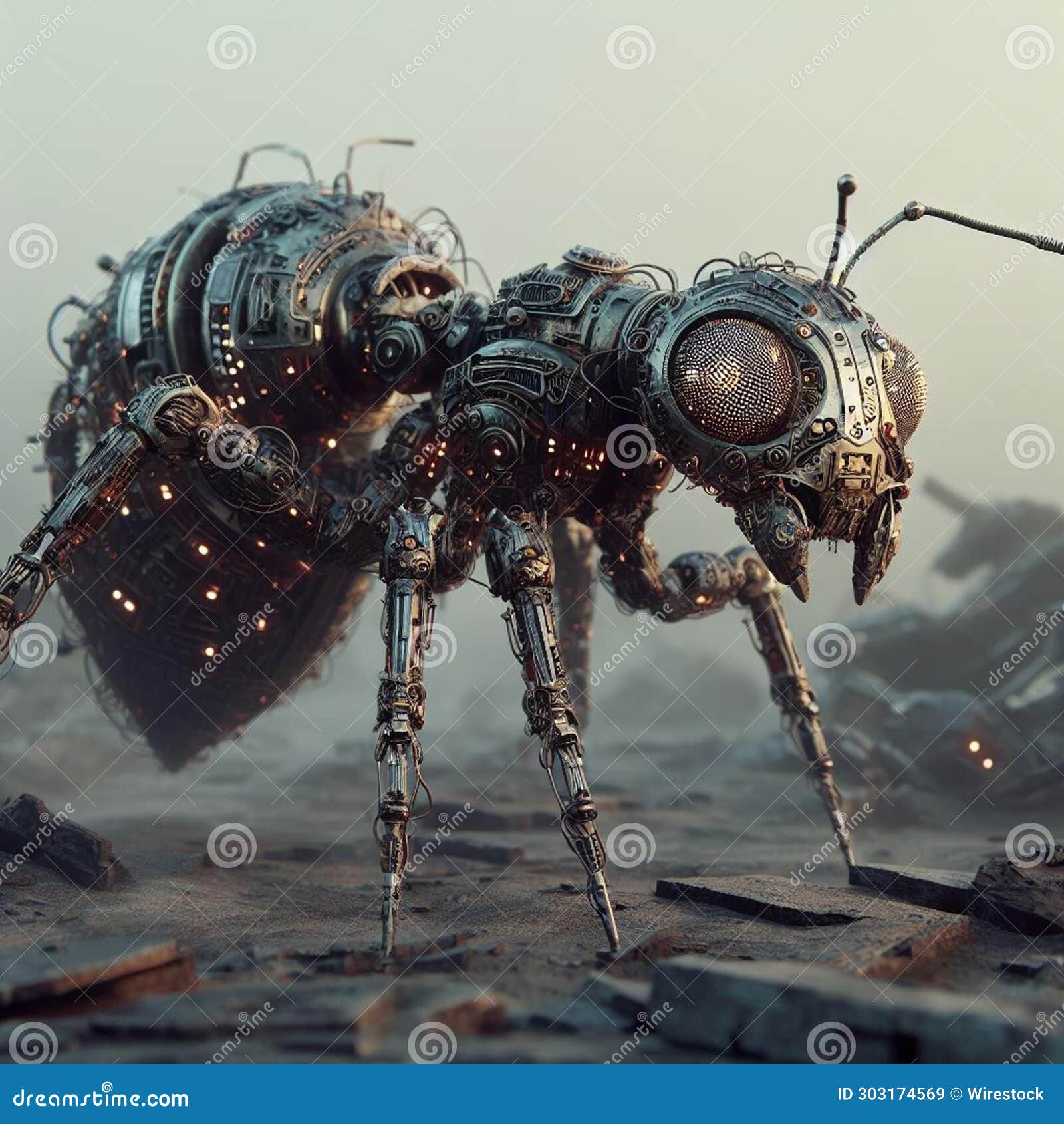 AI Generated Illustration of a Close-up of a Metallic Robotic Ant Stock ...