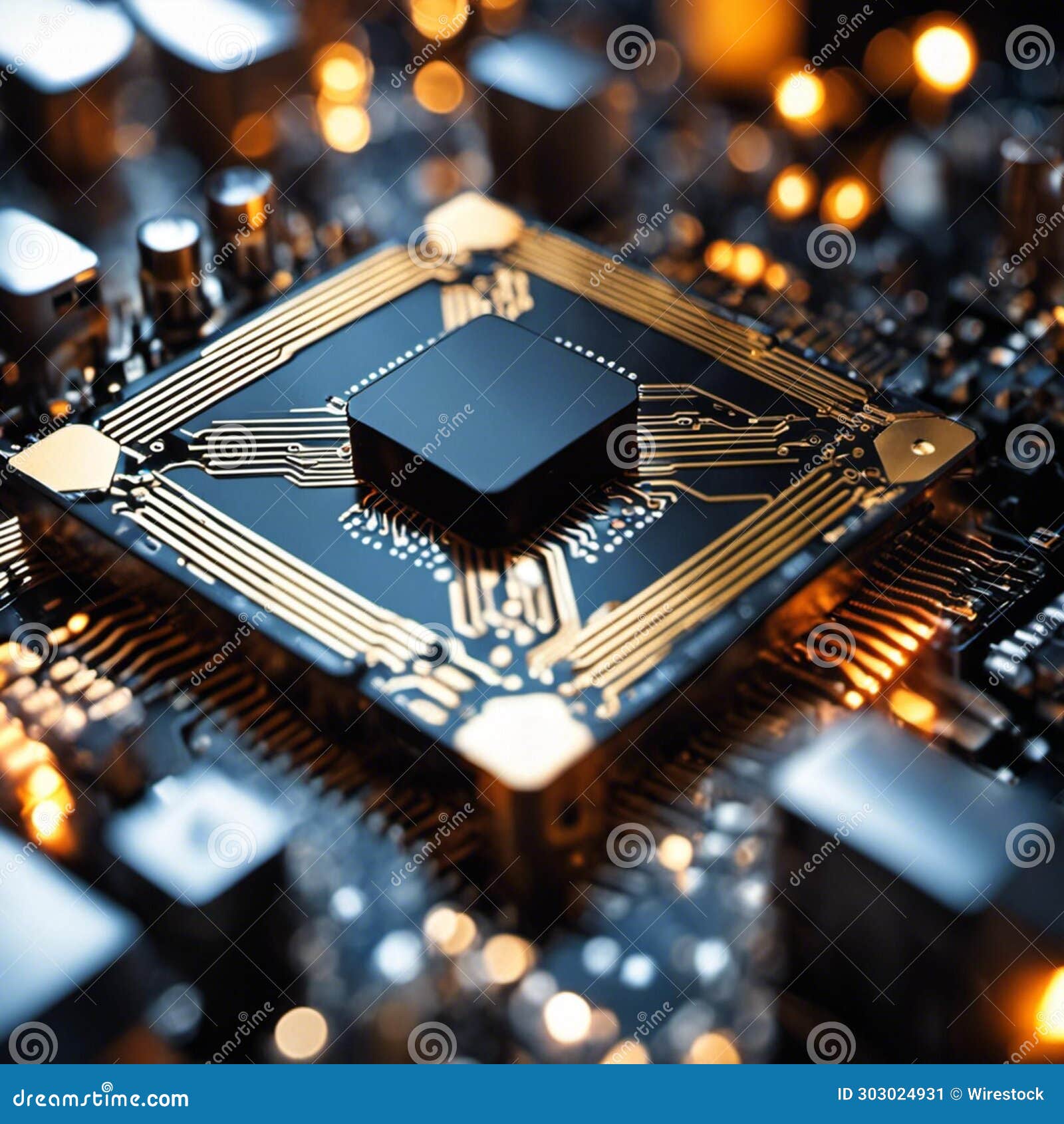 AI Generated Illustration of a Close-up of a Motherboard with a Central ...